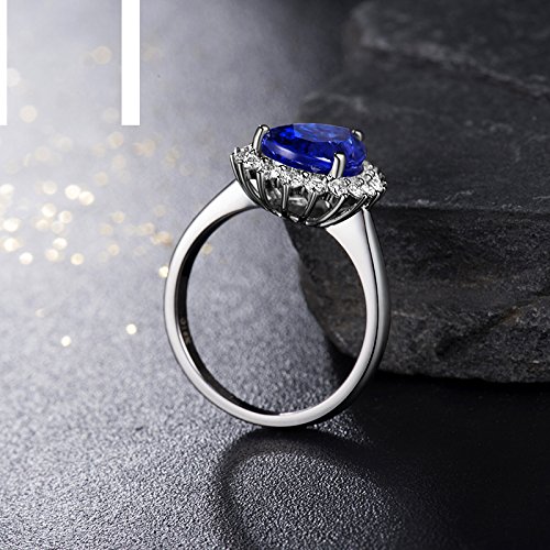 Lanmi 14K White Gold Natural Deep Blue Tanzanite Rings Diamonds Band Engagement Wedding for Women Promotion
