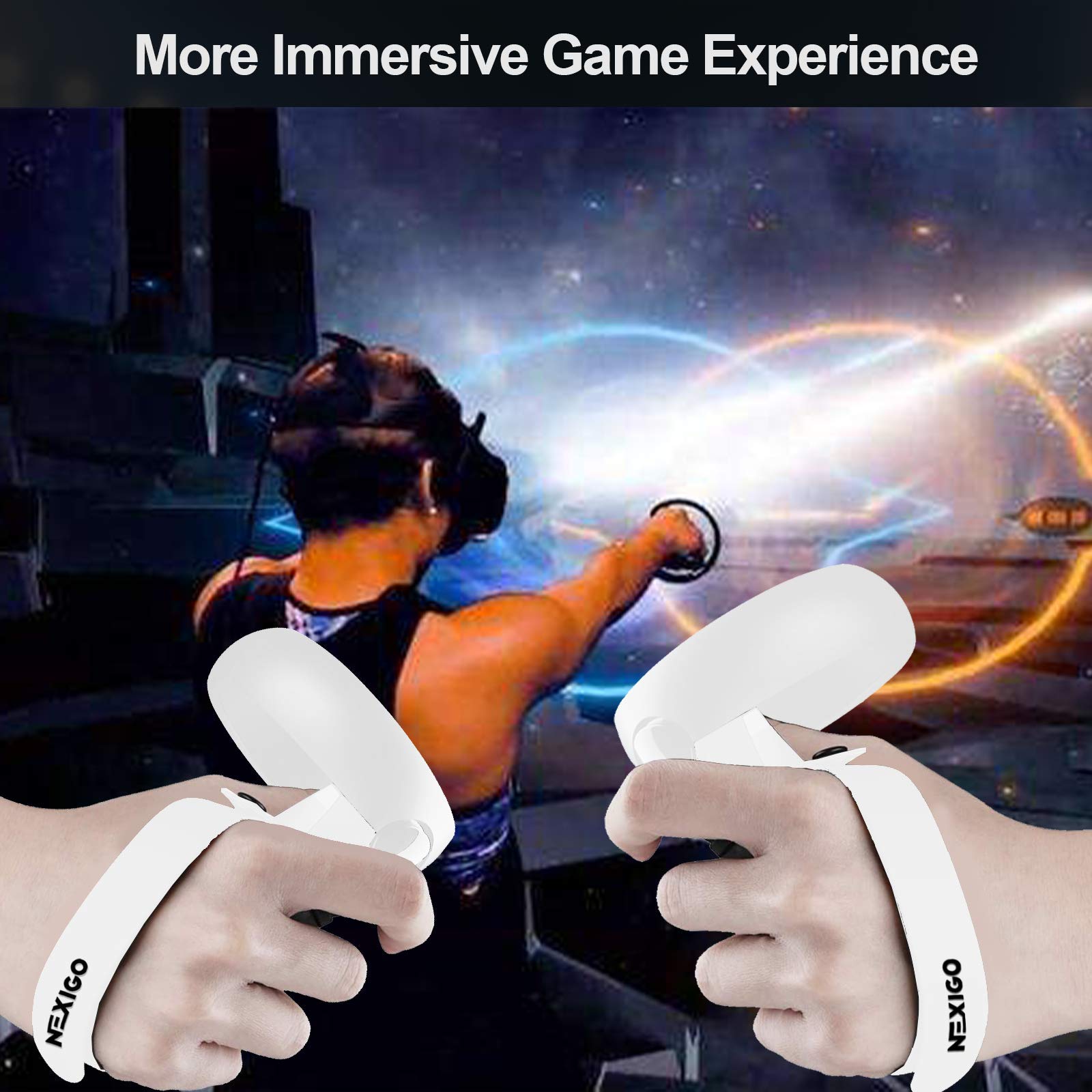 Oculus 2021 Quest 2 VR Headset 64GB Holiday Set - Advanced All-in-One Virtual Reality Headset + Cover Set White (Controller Cover + Knuckle Strap + Lens Cover) + 16FT Cable (NG-316)