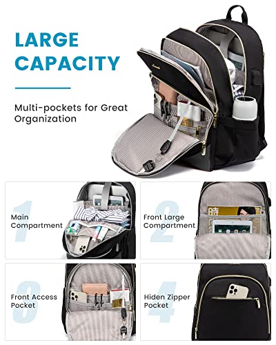 LOVEVOOK Laptop Backpack for Women & Men, 17.3 Inch Anti Theft Travel Backpack with USB Port, Stylish Casual Daypack for College, Large Capacity Teacher Nurse Work Backpack Purse, Black