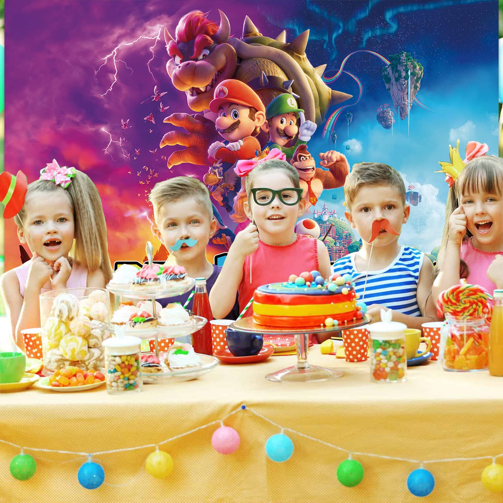 Mario 2023 Party Backdrop, Mario 2023 Backdrop for Birthday Party Decorations Mario 2023 Party Themed Backdrops for Party Supplies Mario Bros. 2023 Backdrop 5x3ft Mario Bros.