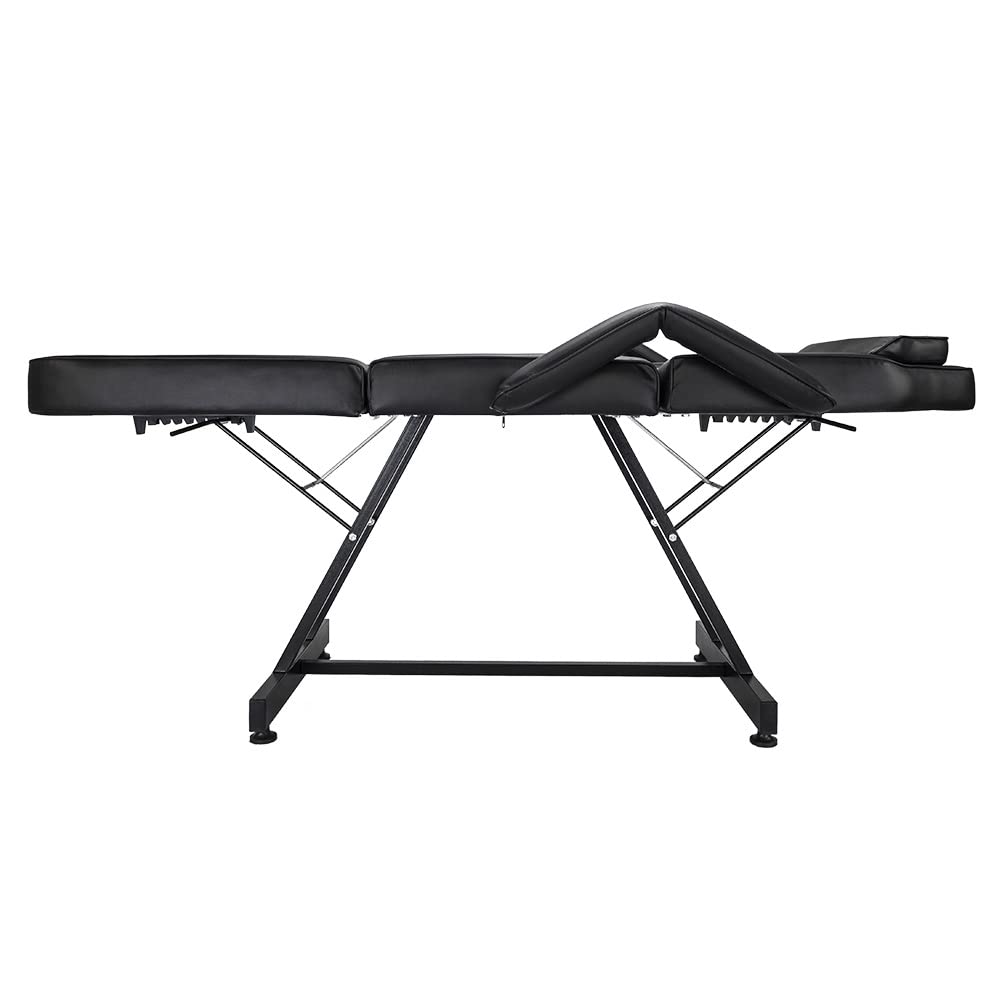ZHYH 72" Adjustable Beauty Bed Beauty Salon SPA Massage Bed Tattoo Chair with Stool Black