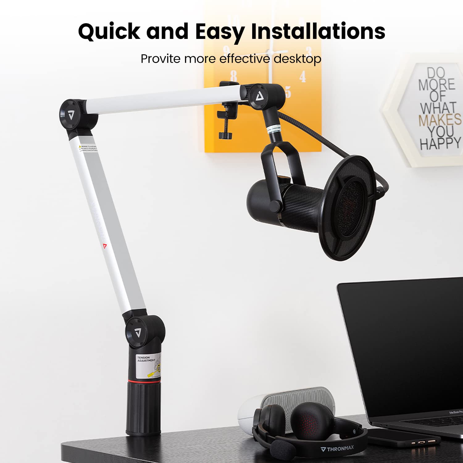 Professional Boom Arm Stand, THRONMAX Flex S5 Mic Stand for Game Streaming and Broadcasting/Sturdy and Universal Mic Arm with 1/4”,3/8", 5/8" Adapter