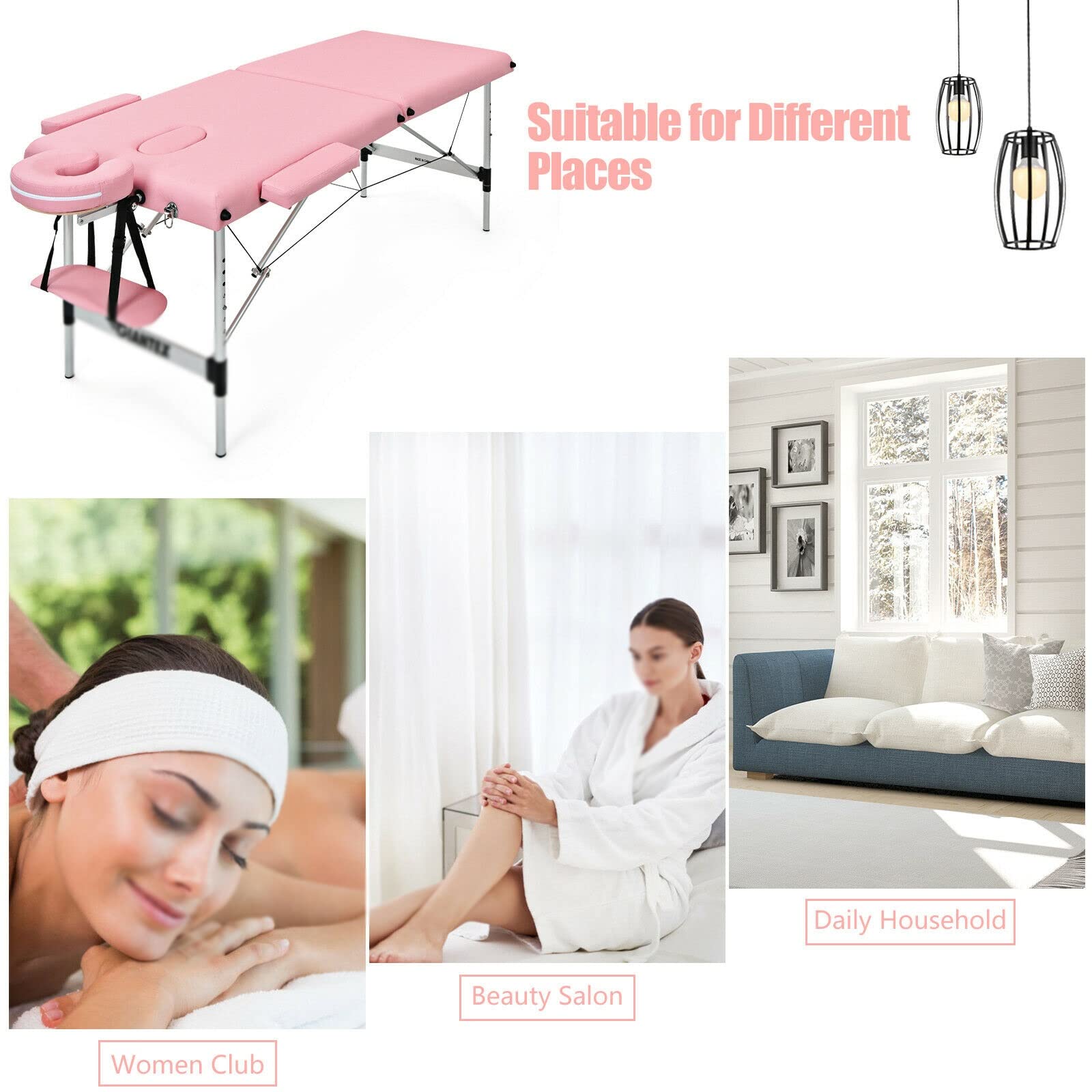 ZHYH 84" L Portable Massage Table Adjustable Salon Spa Bed W/Carry Case Pink Cradle