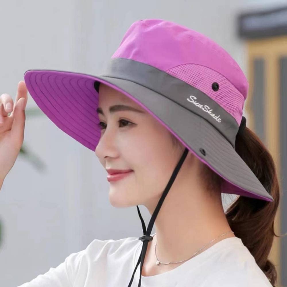 Outdoors Tribe Foldable Sun Hat, Women's Summer Sun Bucket Hats, Beach Foldable Mesh Fishing Cap (Pink)