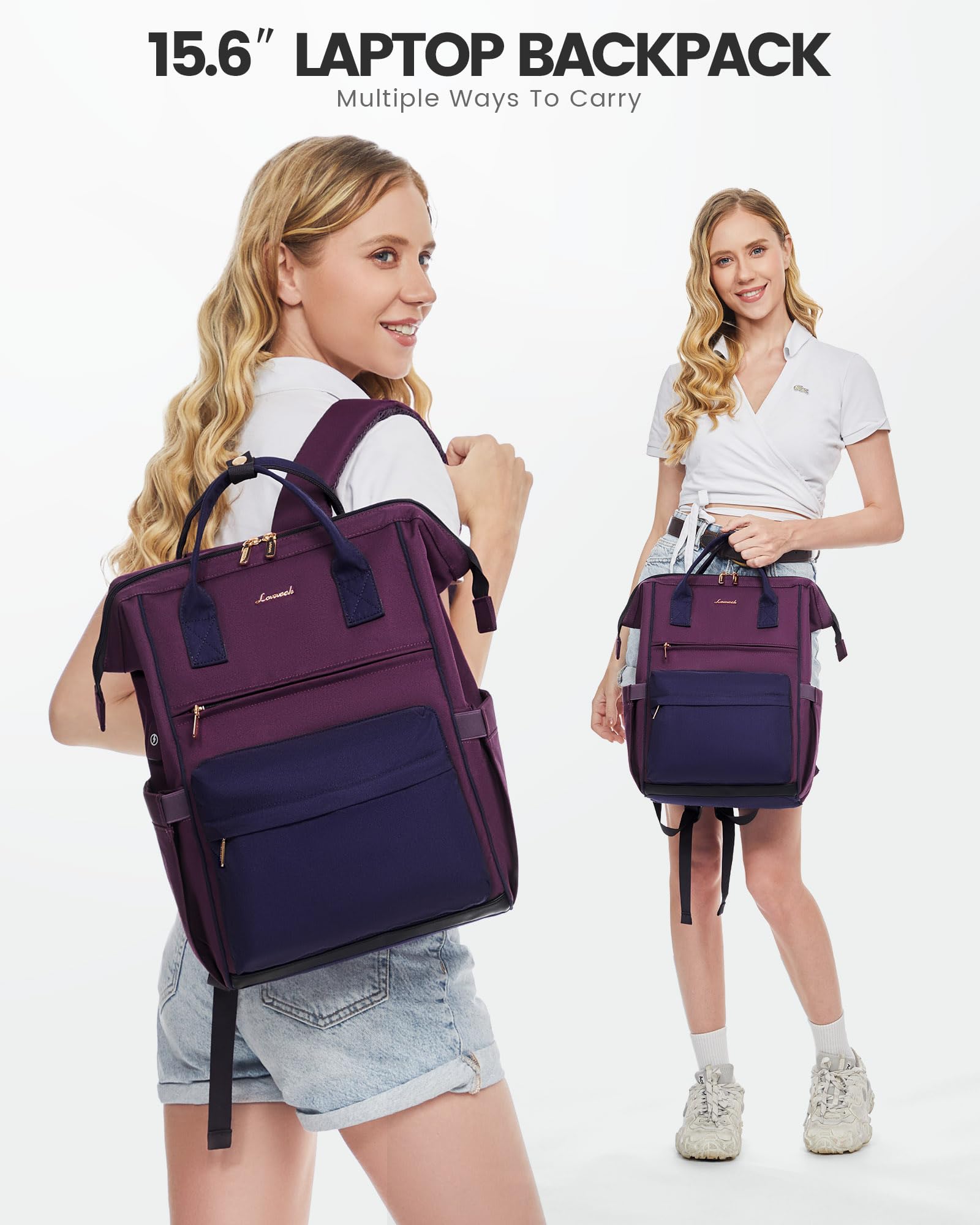 LOVEVOOK Laptop Backpack for Women, Teacher Nurse Work Bag Waterproof Fashion Travel Backpack Purse, 15.6 Inch Computer Backpack with USB Port