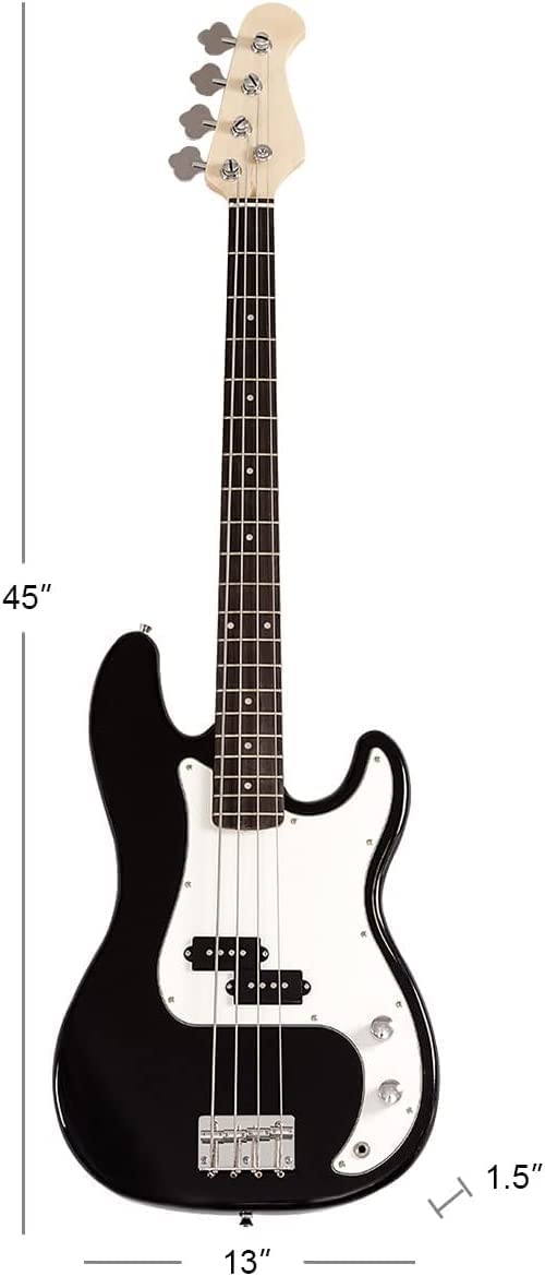 OLAKIDS Electric Bass Guitar Beginner Kit Full Size 4 String Exquisite Paulownia Burning Bass with Strap, Gig Bag, Amp Cord and Accessories (Black)