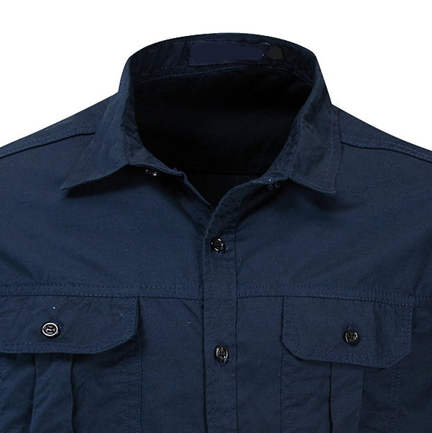 Men's Military Short Sleeve Cargo Shirt Button Down Tactical Dress Shirts Slim Fit Casual Pockets Work Shirts (Navy blue,Small)