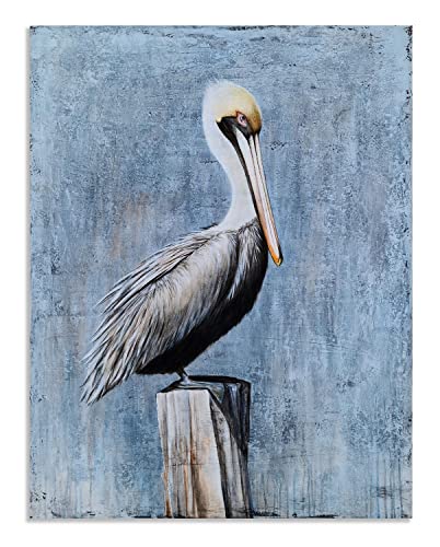 Yihui Arts Rustic Coastal Canvas Wall Art - Vertical Heron Painting with Textured - Abstract Bird Artwork for Farmhouse Living Room Bathroom Hallway Decor
