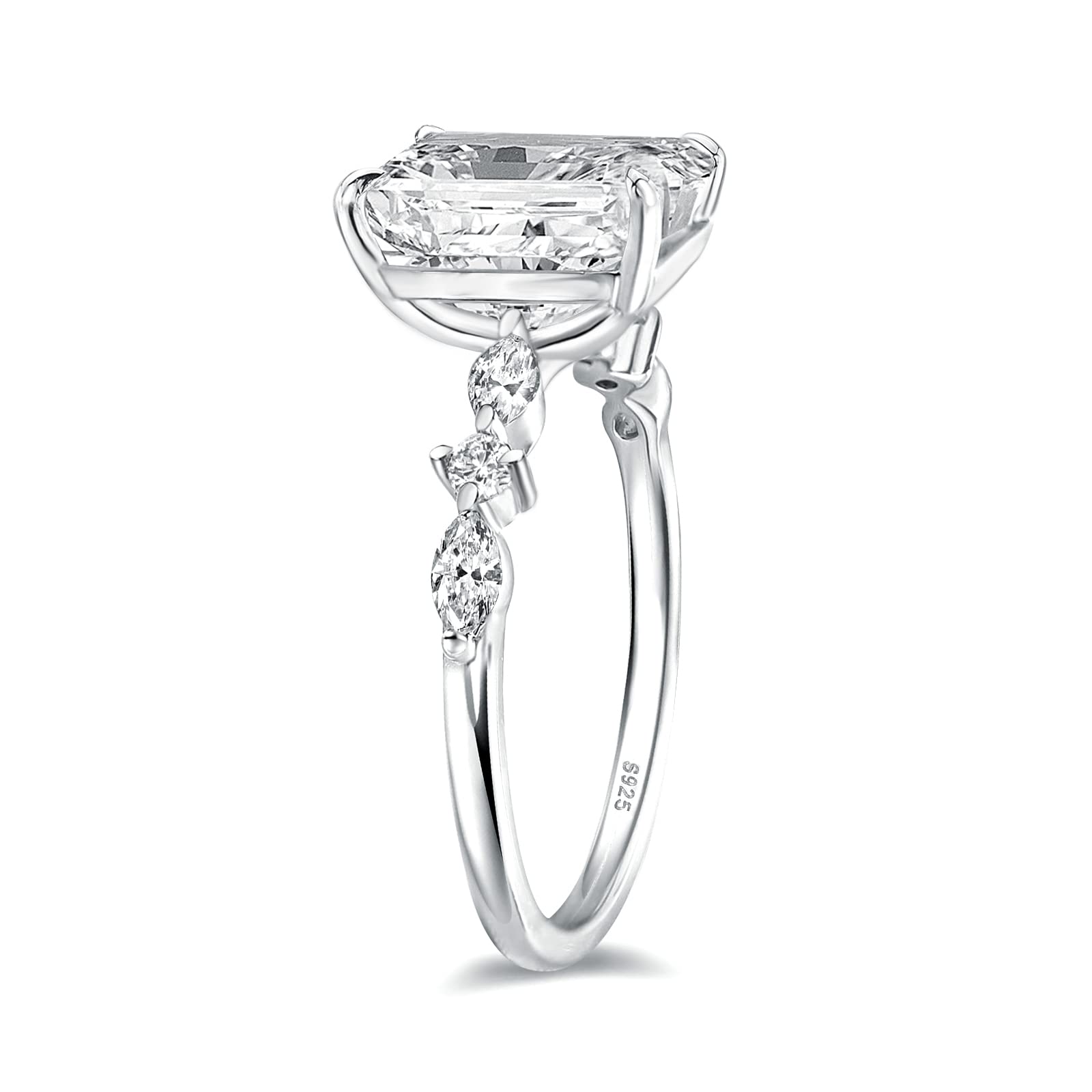 RODIFFY 3.5CT Radiant Cut Engagement Ring for Women, White Sapphire Simulated Diamond,18K White Gold Plated 925 Sterling Silver Promise Ring