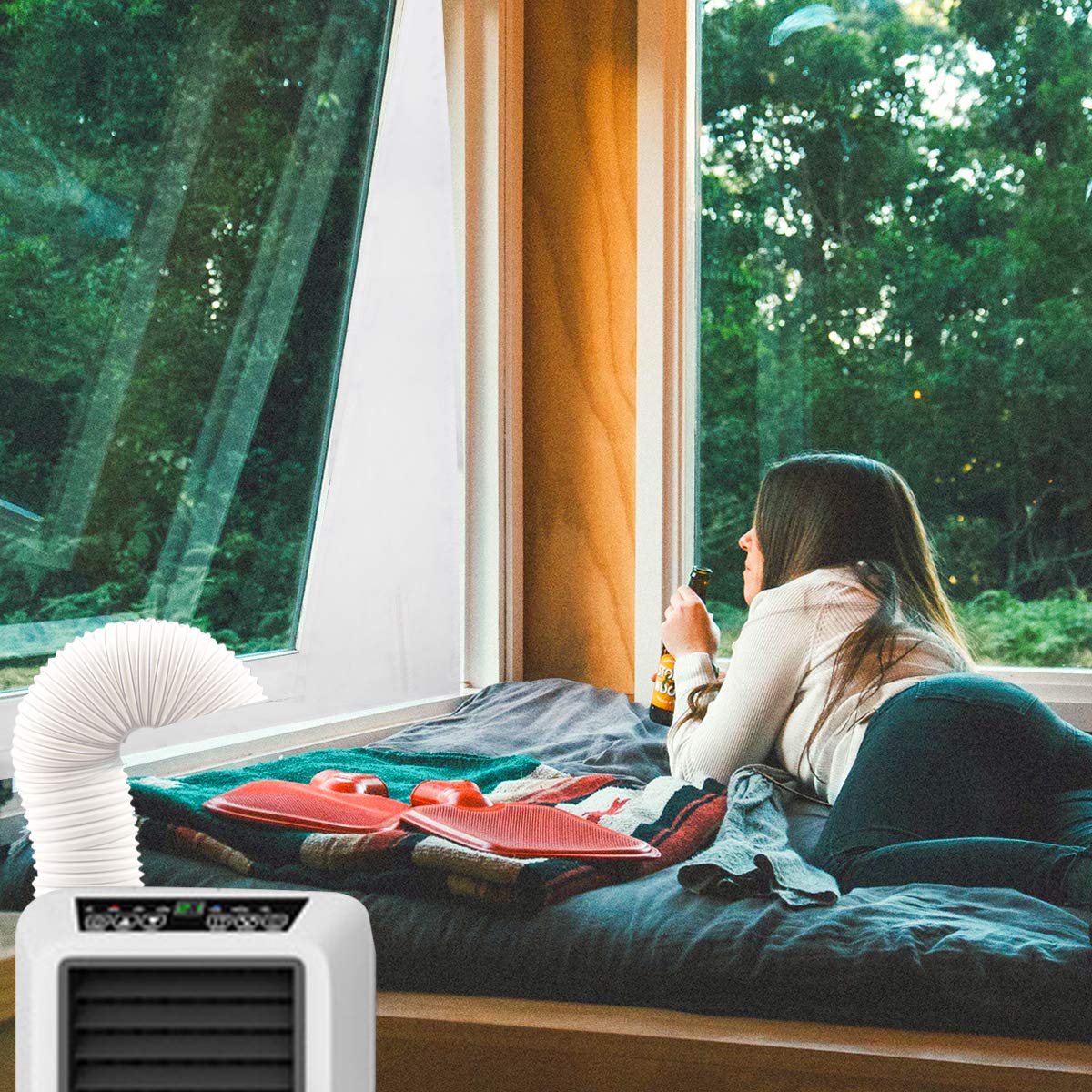 Luxiv 158" Window Seal Kit for Portable Air-Conditioner with Zip and Adhesive Fastener White Airlock Sliding Window Seal Cloth for Mobile AC (158in / 400cm)