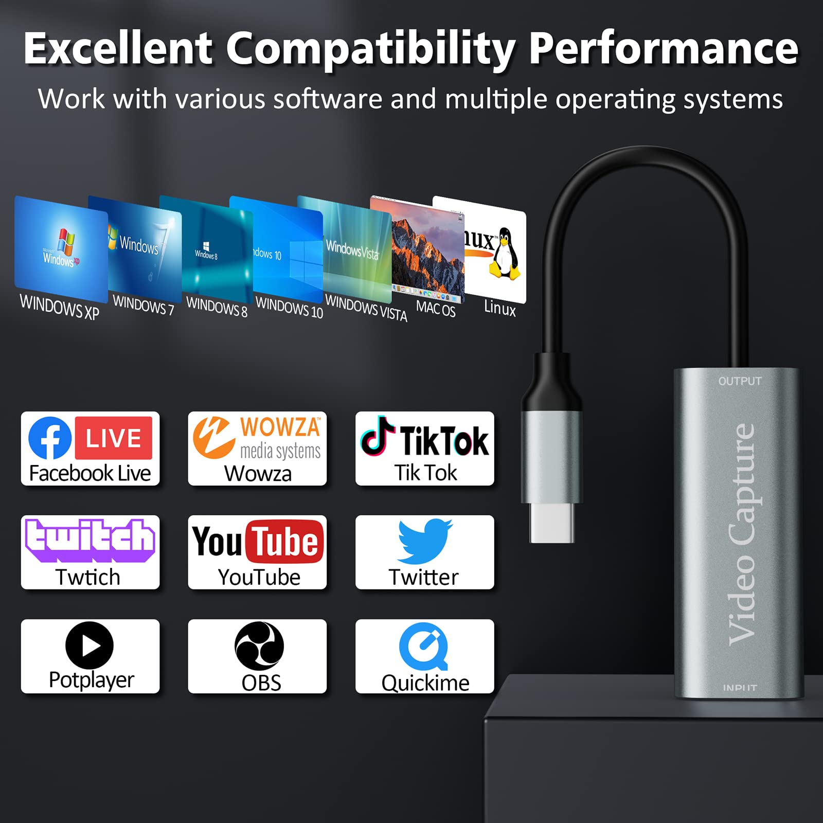 VIXLW Video Capture Card, 4K Hdmi to 1080P USB C Capture Card for Gaming Streaming Conference, Video Capture Device for Windows/Mac OS PS4 Switch Xbox