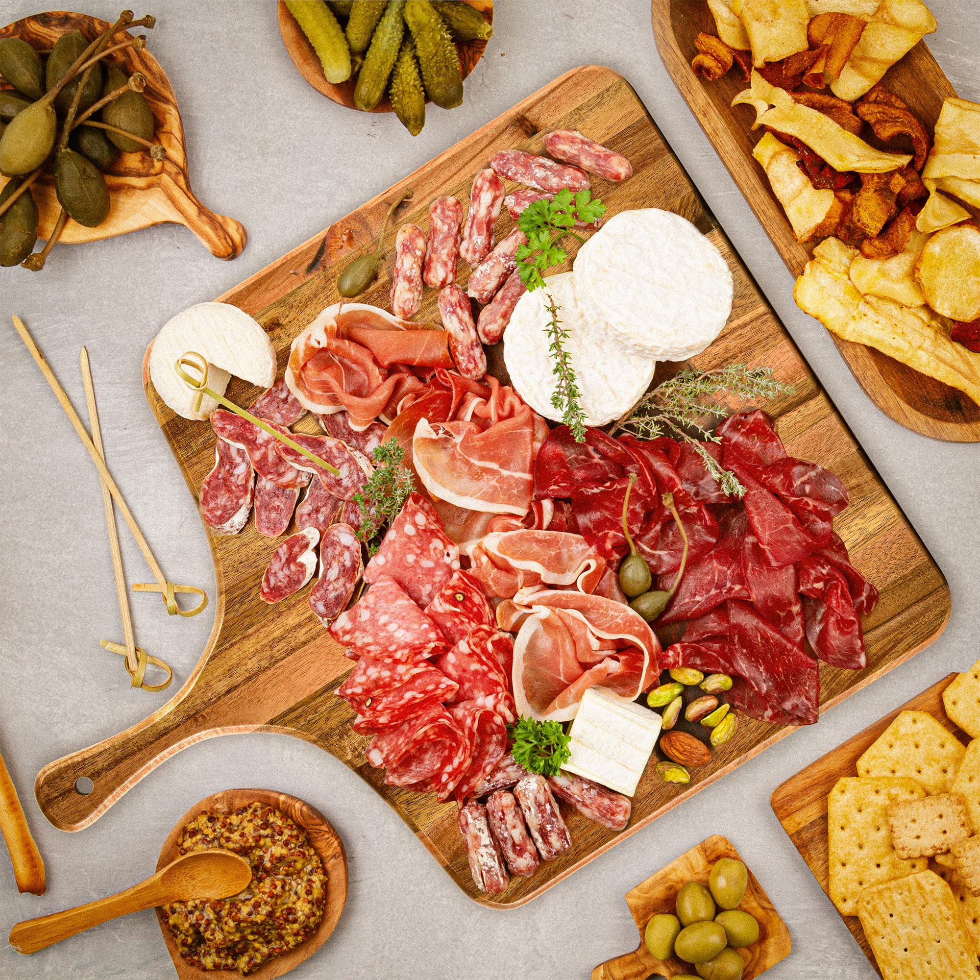 KITEISCAT Large Acacia Wood Cutting Board with Handle, 17" x 13" - Ideal for Meat, Cheese, Veggies, Bread, Charcuterie - Decorative Serving Board
