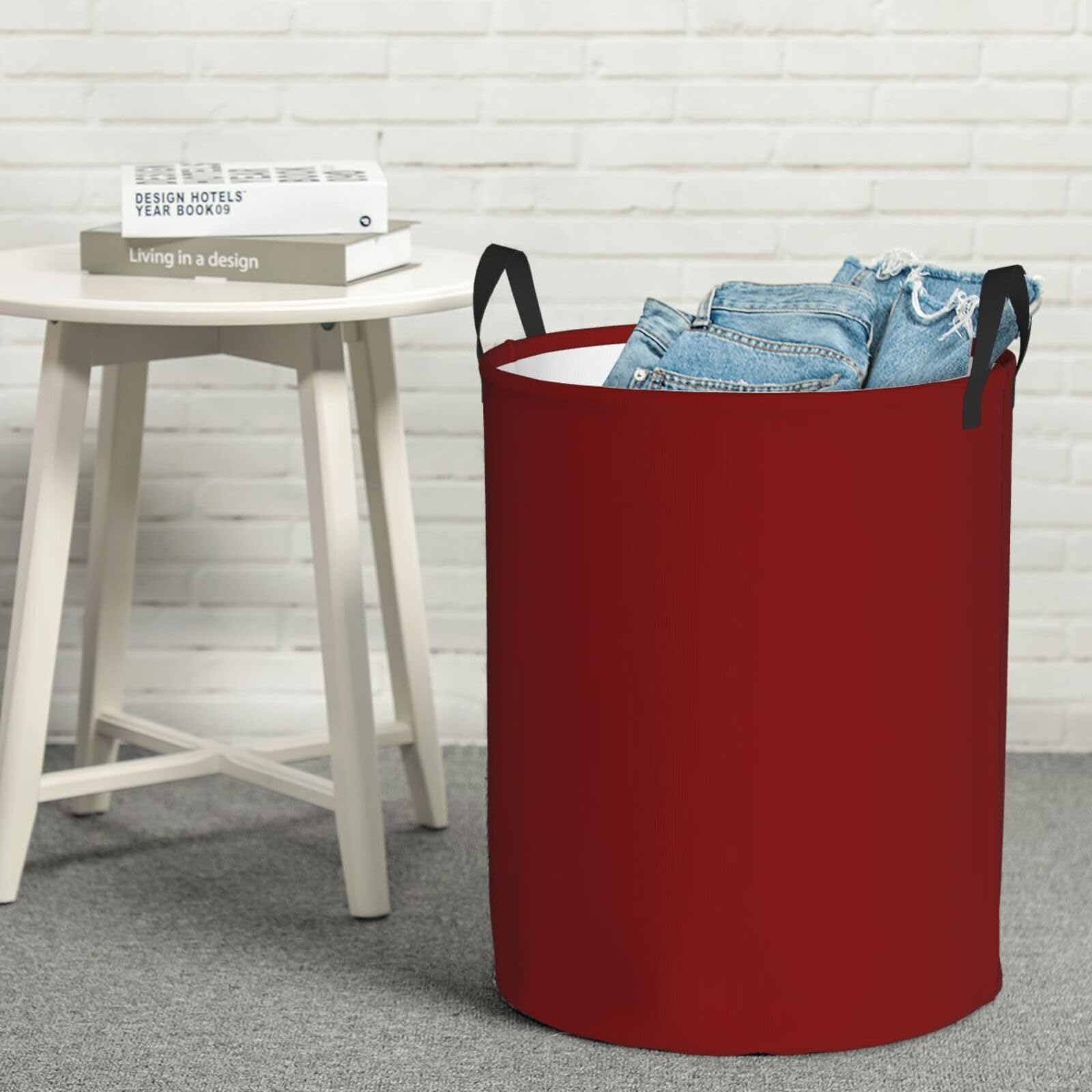 Xiso Ver Maroon Laundry Hamper - Large Laundry Basket with Handles Waterproof Round Collapsible Clothes Storage Bin for Dirty Clothes, Towels, Pillows