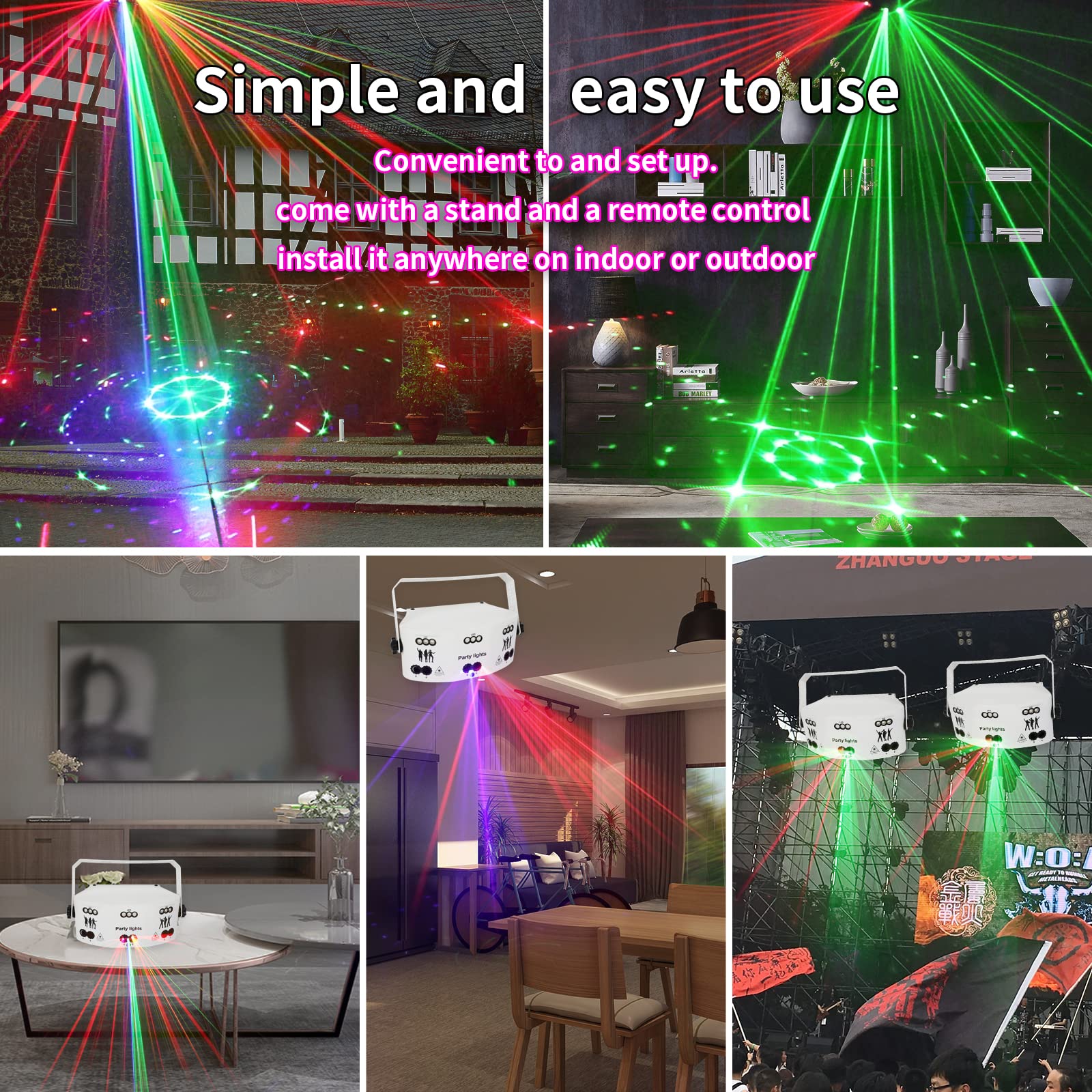 Proffessional Dj Laser Lights,15 Lens RGBUV Party Lights Dj Disco Light by DMX512 Control,Sound Activated LED Pattern Strobe Stage Lights Indoor for Parties Live Show Xmas Club Dancing