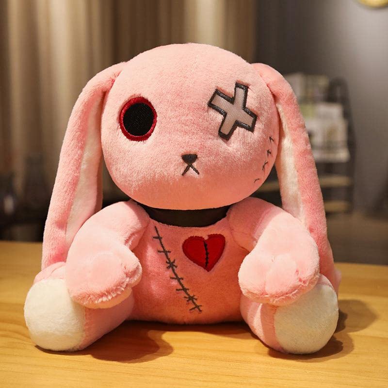 Spooky Goth Crazy Bunny Scrump Plush Bunny Halloween Dreadful Bunny Stuffed Easter Rabbit Animal Pillow Soft Pink Rabbit Huggable Lovely Bunny Plushie Dolls Gifts,12in (White)