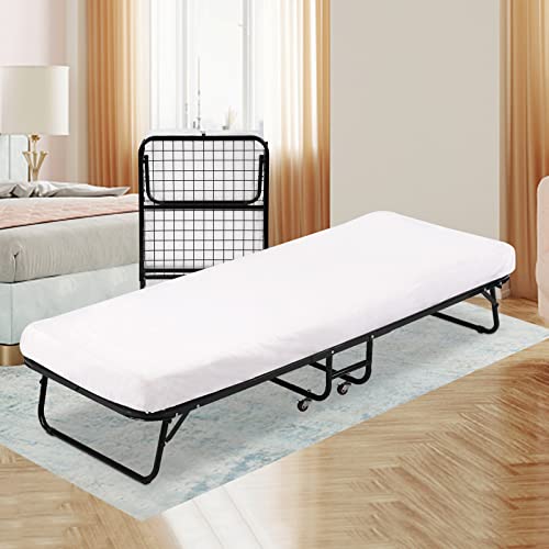 YIQIEDEY Guest Bed Folding Bed Frame Fold Up Heavy Duty Extra Portable Camping Cots Without Wheels Hideaway Temporary Single Twin Size Rollaway Bed for Adults,Kids - 150LBS Capacity