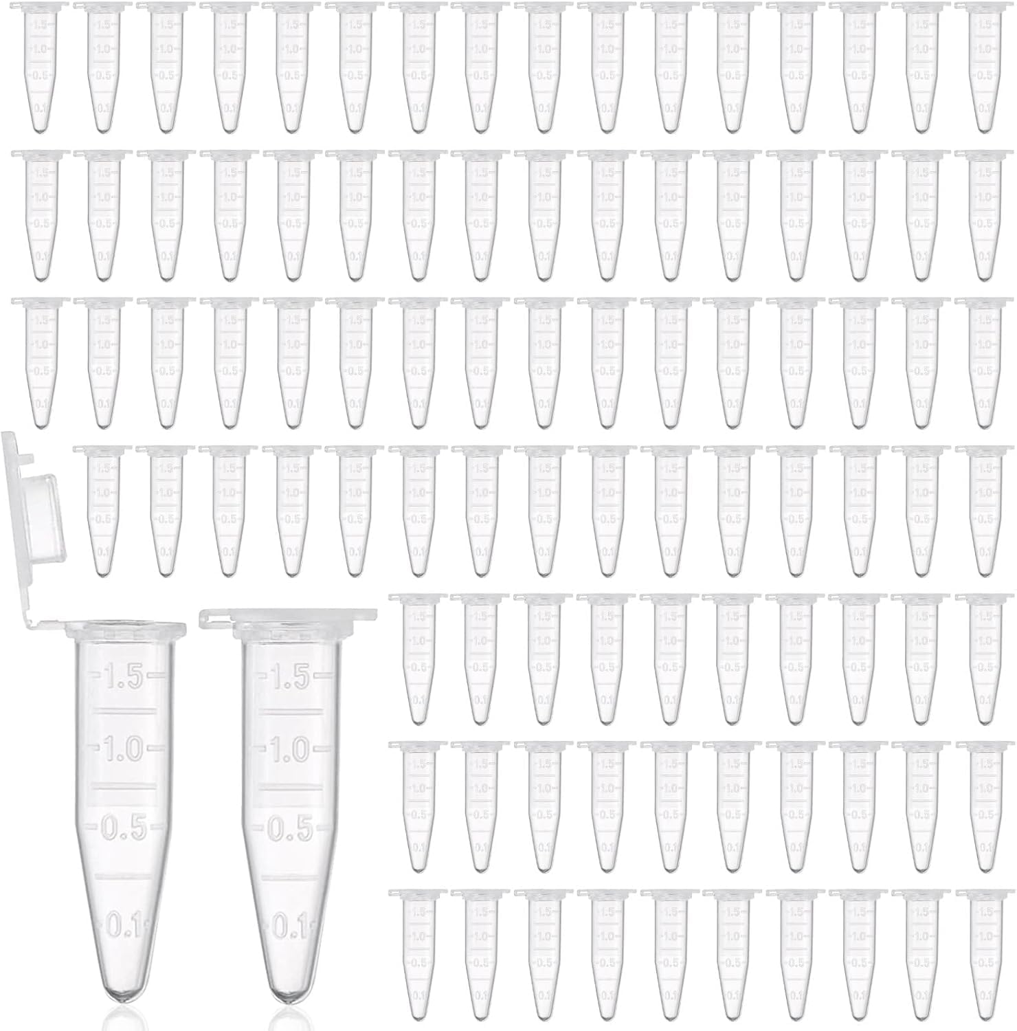 zoomto 1.5ml Microcentrifuge Tubes 500PCS,Centrifuge Tubes with Attached Lid,Clear Conical Micro Centrifuge Small Sample Bottle Vials Container for Lab,Plastic Lab Snap Tubes,Clear Graduation