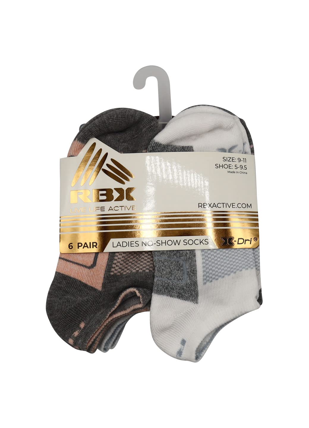 RBX Women's 6-Pack Performance Low Cut Ankle No Show Socks Multi Grey/White
