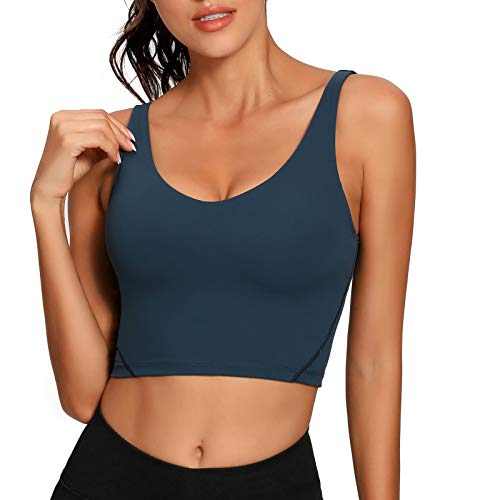 Lemedy Women Sports Bra Longline Crop Tank Top Padded Workout Running Yoga (M, Dark Cyan)