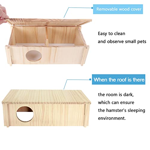 WEWAYKGJ Hamster Wood House Hideout 2-Chamber Hamster Wooden House Multi-Chamber Hamster Habitats Decor for Dwarf Chinchilla Mice Gerbils Gerbils Mouse and Other Small Rodents