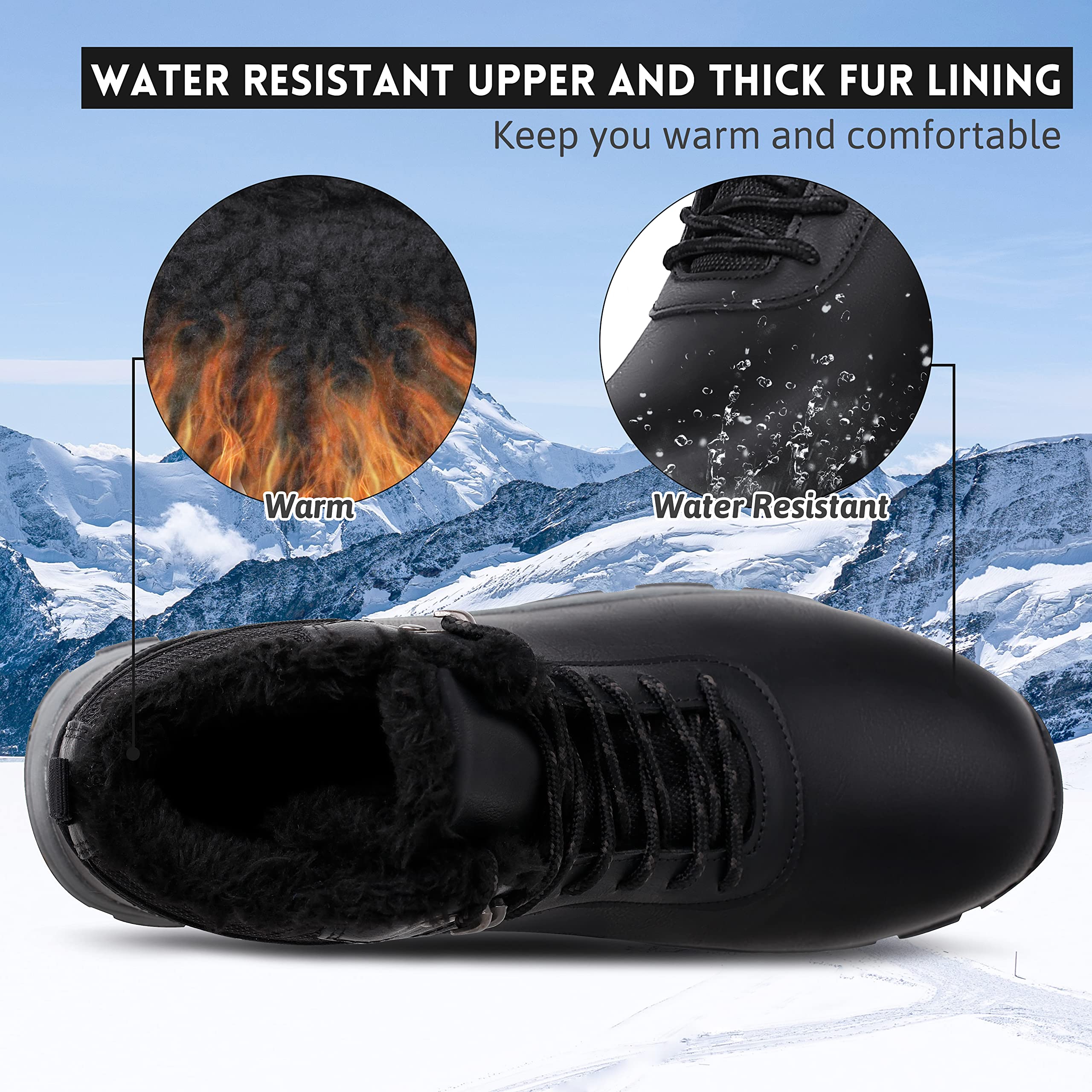 Men's Snow boots Winter Water-Resistant Hiking Boot Warm Lined Backpacking Boots Non Slip Outdoor Shoes,Black Size10.5