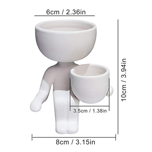 Tomppy Ceramic Plant Pot,Sitting Human Shaped Planter,Lazy Man Sitting Vase,Garden Balcony Bonsai Container,Creative Home Office Desktop Decorative Ornaments White
