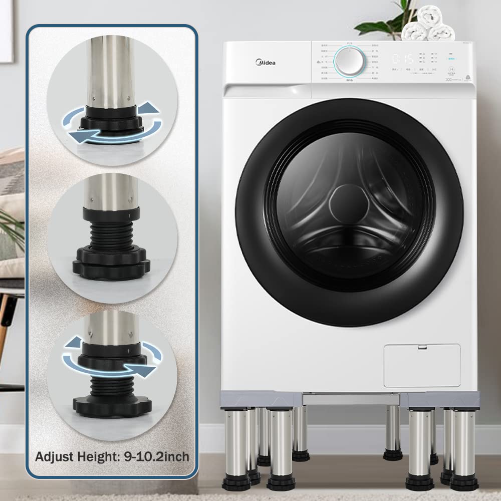 Kokorona Washing Machine Stand Mini Fridge Stand with 12 Strong Feet (9-10.2in High), Adjustable Refrigerator Base Multi-Functional Washer Dryer Pedestals, Max Load 660lbs