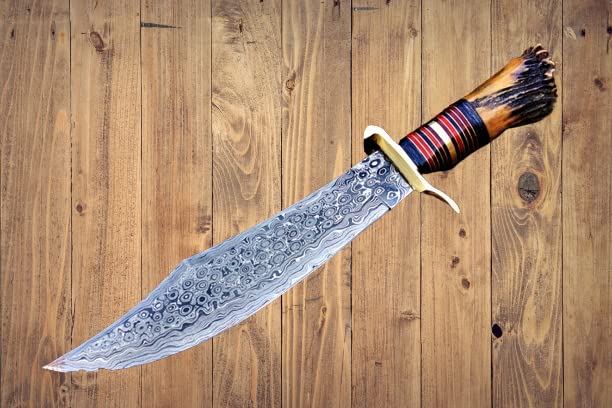 PSK166 - Custom Handmade Damascus Steel Bowie Hunting Knife Stag Horn Handle with Sheath