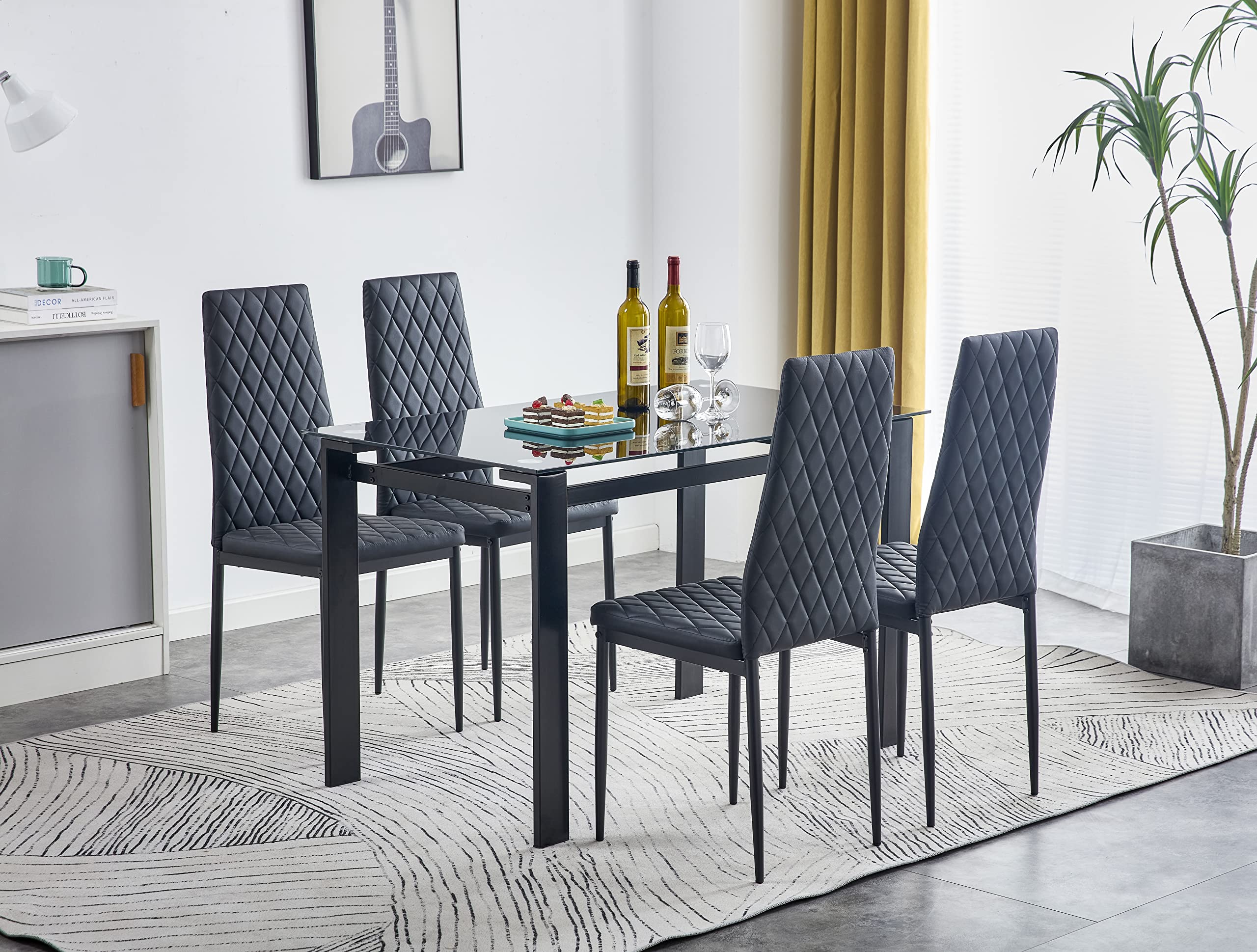 LIADTOP Set for 4, PU Leather Set of 4 Living, Modern Upholstered Side Chairs with Stable Metal Legs,for Dining Room, Kitchen, Restaurant,Black