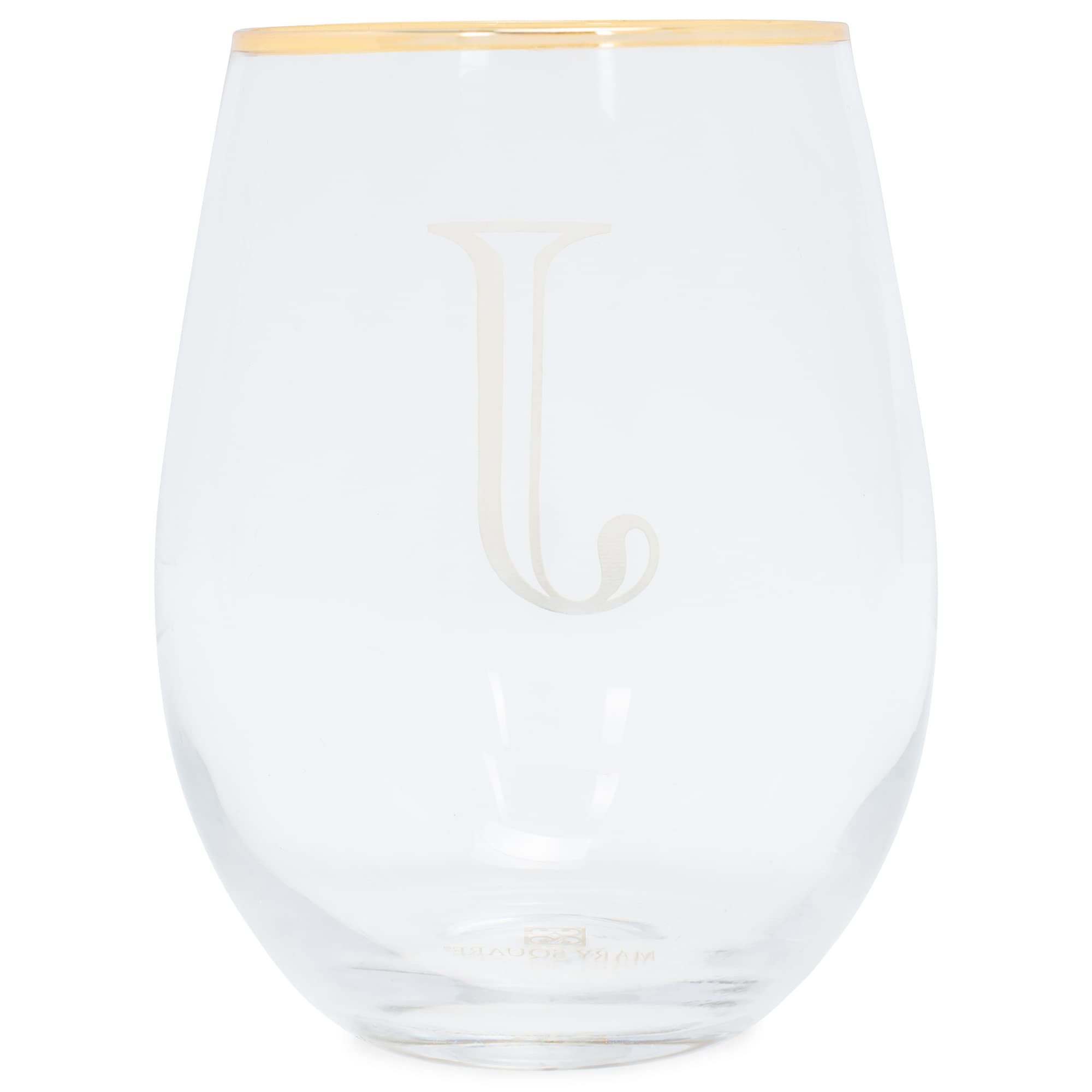 Mary Square Monogrammed J Gold Foil 16 ounce Glass Stemless Wine Glass Set of 2