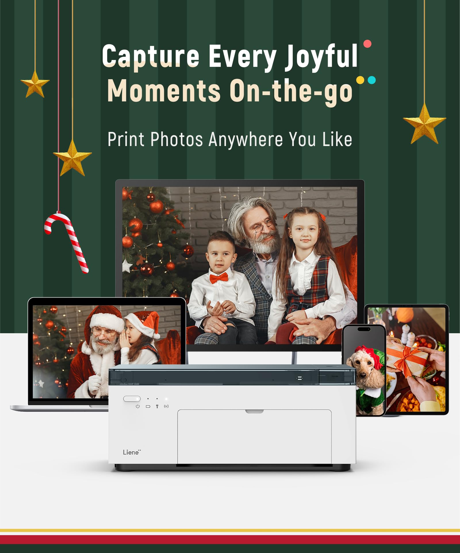 Liene 4x6'' Instant Photo Printer (Battery Edition) Bundle100-sheet, 3 Ink-Cartridge, Wireless Photo Printer for iPhone, Smartphone, Android, Computer, Dye Sublimation, Photo Printer for Travel, Home
