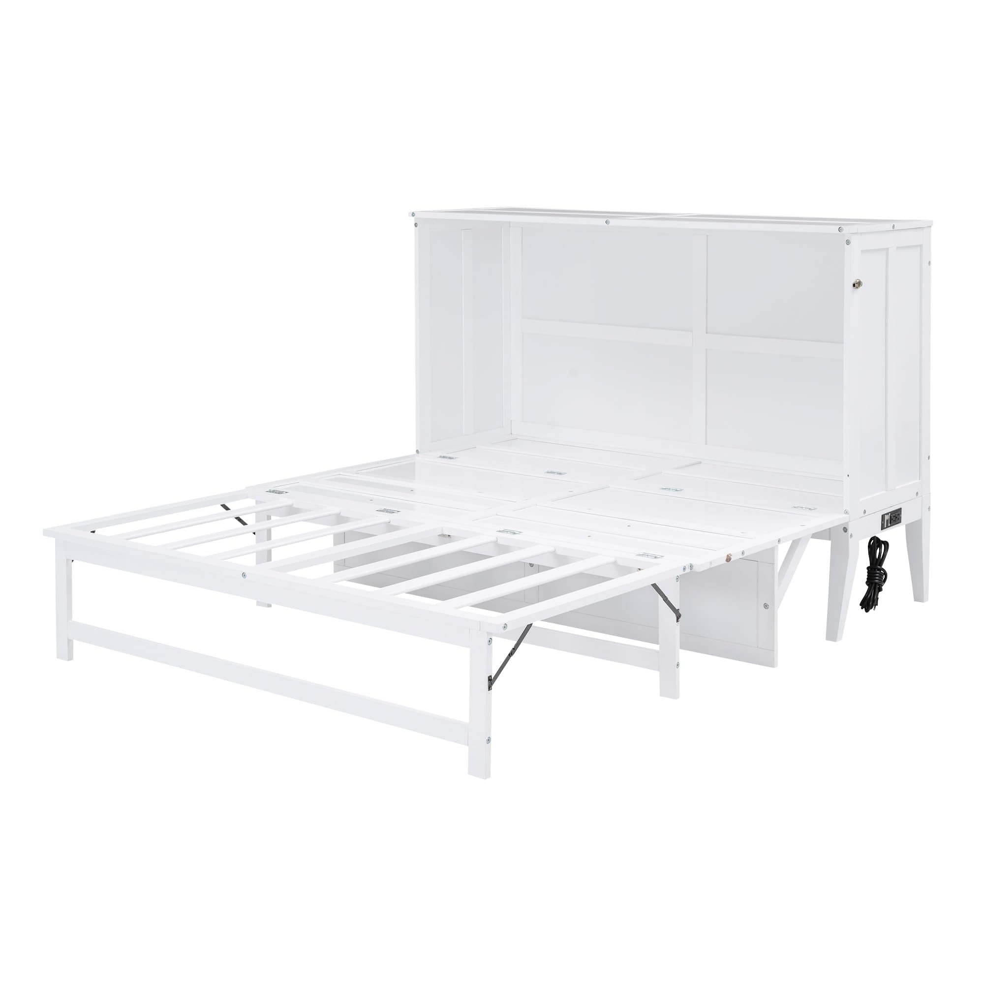 LETSHOME Queen Size Murphy Bed Frame with Built-in Charging Station and a Shelf for Bedroom and Guestroom,Office,White