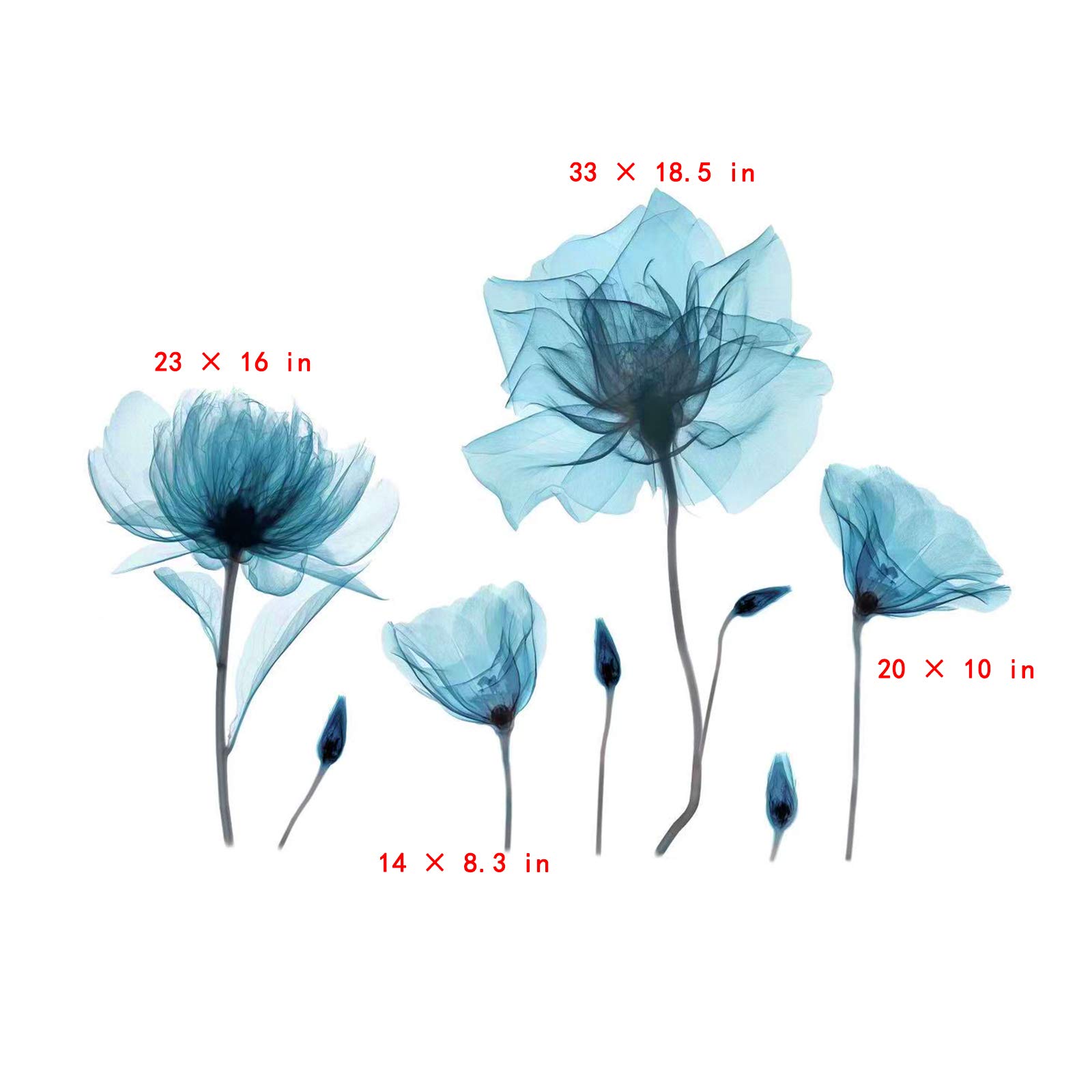 M ACHOOSE Blue Flower Wall Decals Peel and Stick Wall Stickers Removable Decal Stick Wall Art Murals Home Wall Decor for Bedroom Living Room Wall Decaoration