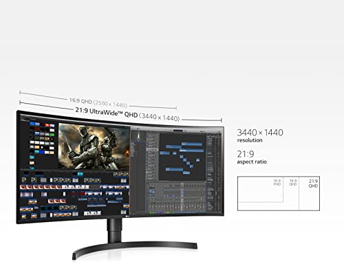 LG 34WL85C-B UltraWide 34” 21:9 Curved WQHD (3440 x 1440) IPS Display, sRGB 99% Color Gamut, HDR 10, Height / Tilt Adjustable Stand – Black