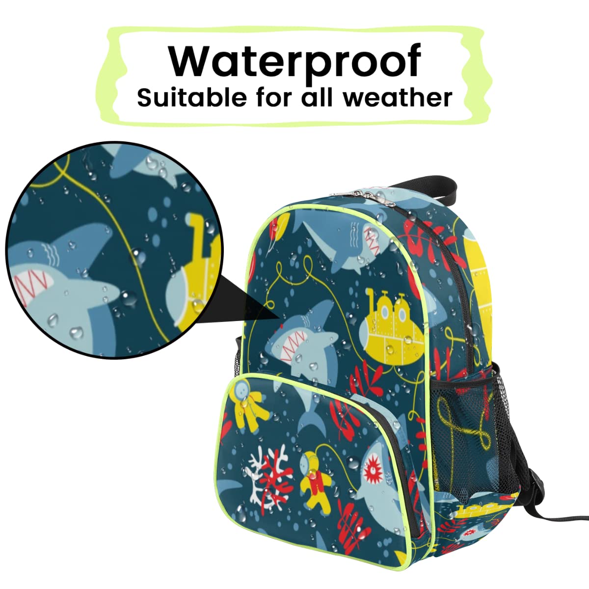 Shark Backpack for Boys, Ocean Kids Backpack, Shark Diver Submarine Coral Toddler Backpack Waterproof Casual Daypack Preschool Kindergarten Backpack School Bookbag with Chest Strap for School Travel