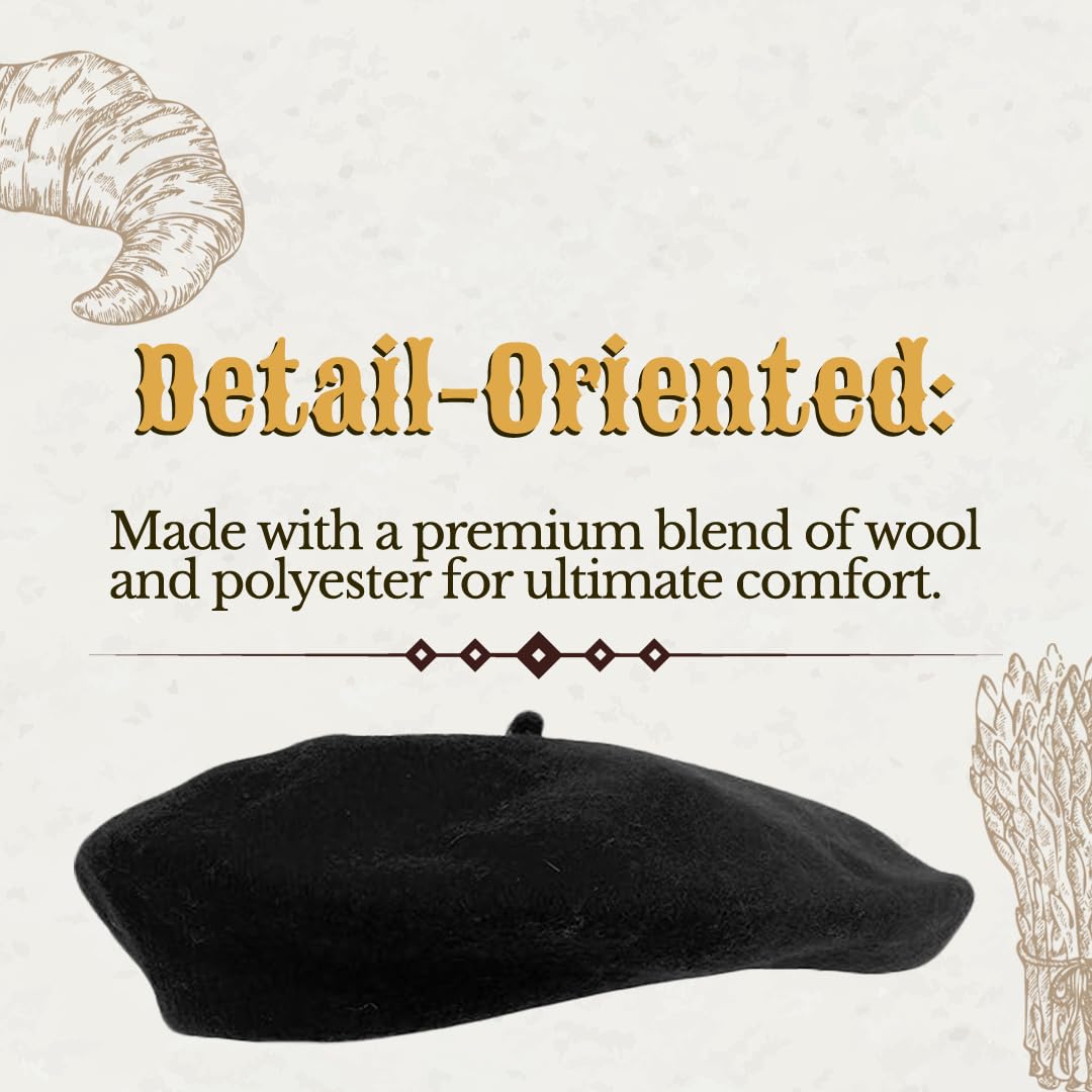 Kangaroo Black Hat- Women's Wool Beret, Parisian Hat, Lightweight Stylish Beret, Classic French Fashion Accessory