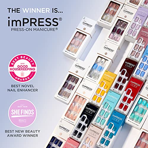 KISS imPRESS No Glue Mani Press On Nails, Design, 'No Other', Red, Short Size, Squoval Shape, Includes 30 Nails, Prep Pad, Instructions Sheet, 1 Manicure Stick, 1 Mini File