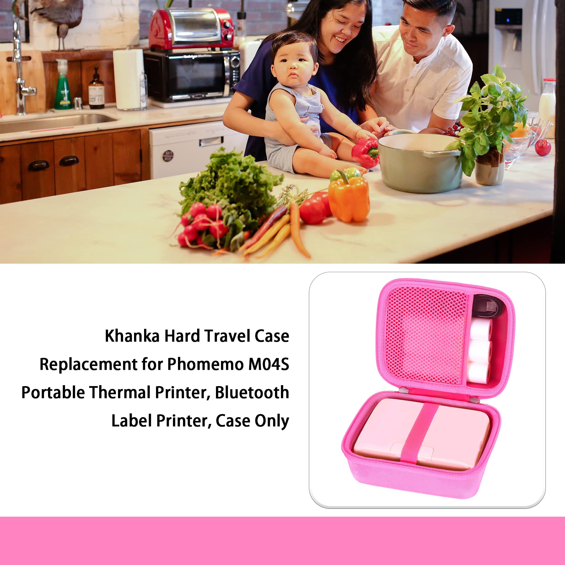 khanka Hard Travel Case Replacement for Phomemo M04S Portable Thermal Printer, Bluetooth Label Printer, Case Only (Pink)