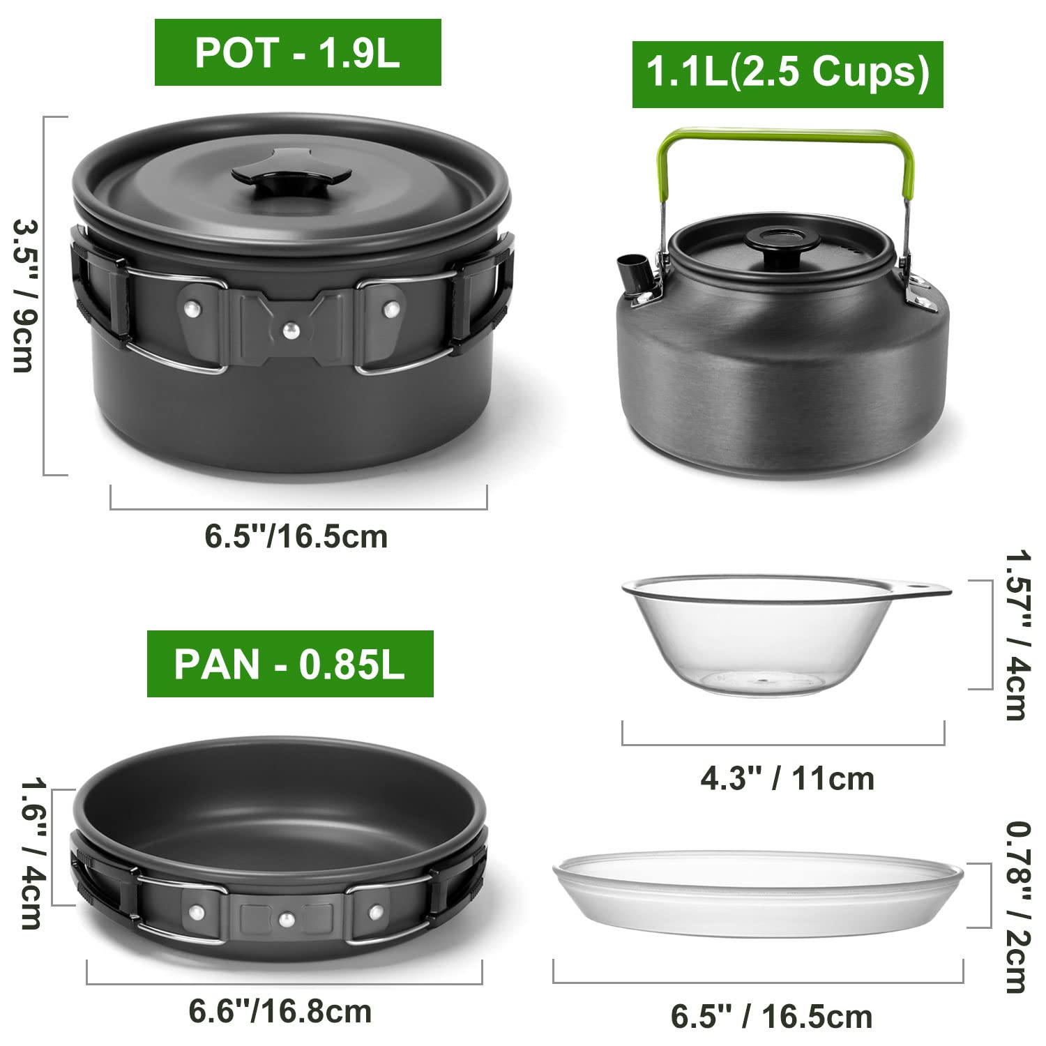 Odoland 15pcs Camping Cookware Mess Kit, Camping Cooking Set, Portable Nonstick Camp Pots and Pans Set with Kettle, Plates Bowls for Outdoor Camping, Picnic, Hiking, Backpacking