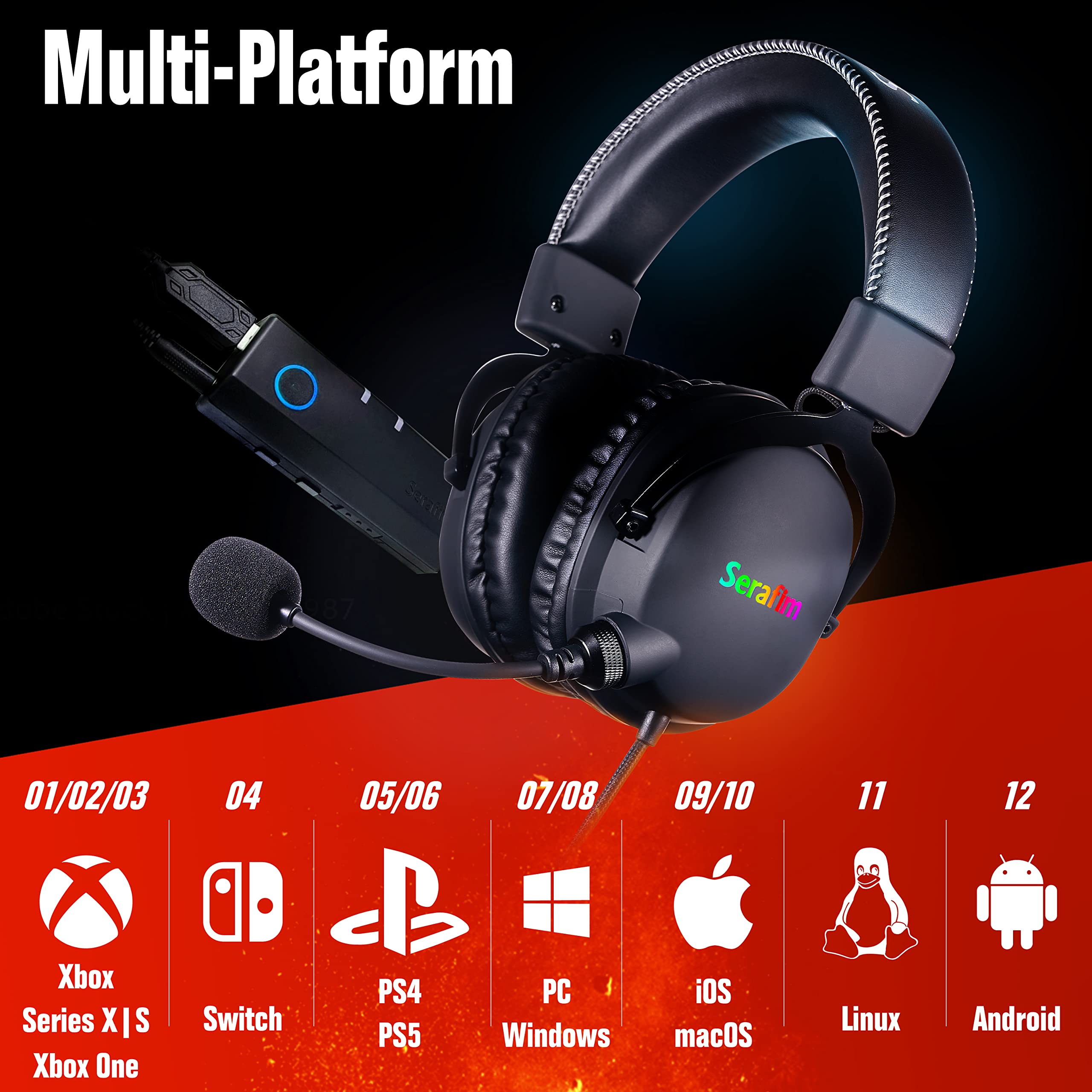 Serafim A1 Gaming Headset with Exclusive Equalizer Detachable Mic Bass Boost 3D Surround Sound for PC Xbox One Series X|S PS5 PS4 Nintendo Switch Mac iPhone Mobile 3.5mm Jack - Wired Black