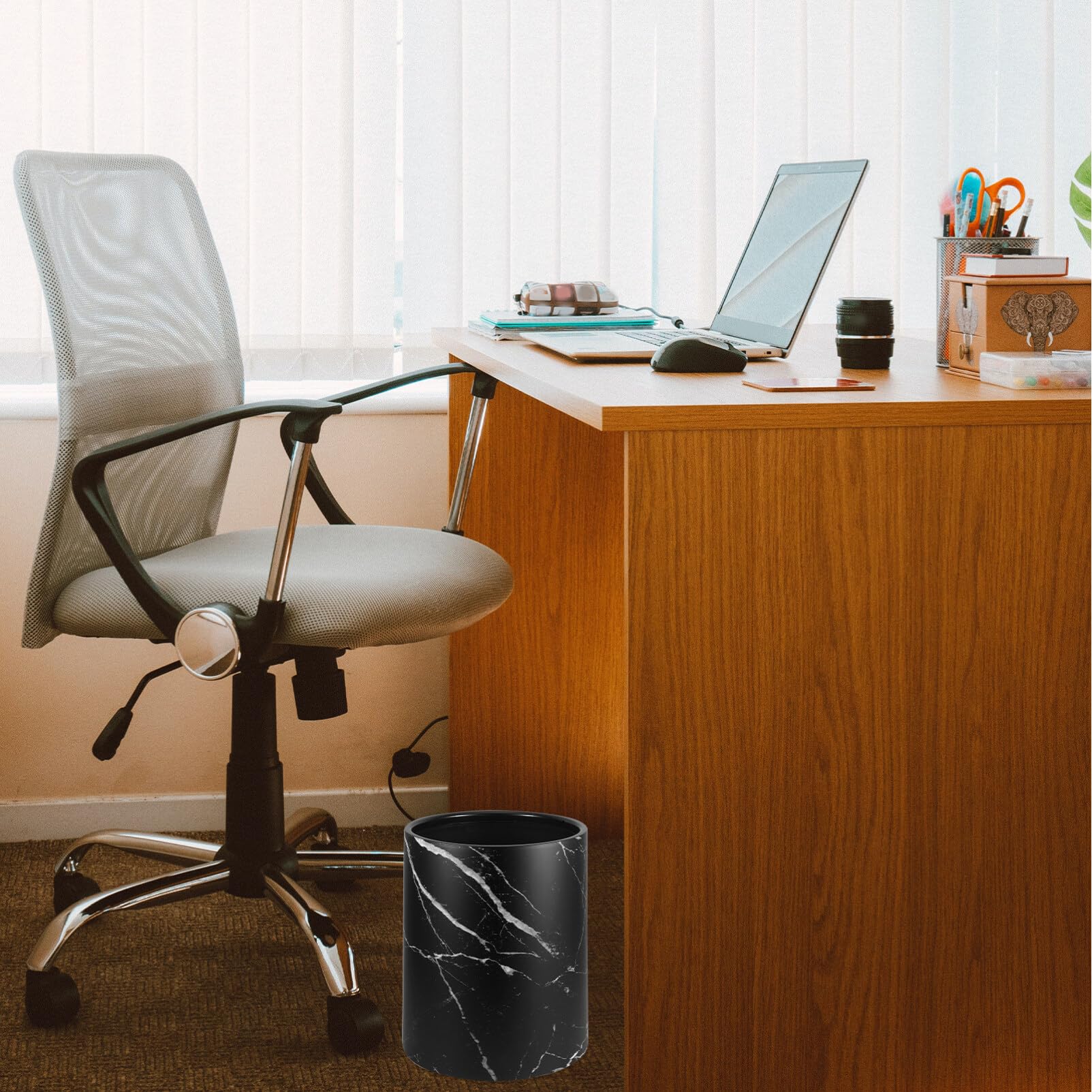 VOSAREA Marble Trash Can 12L Round Garbage Bin Double Layer Waste Basket Container for Bathrooms Kitchens Home Office Hotel B