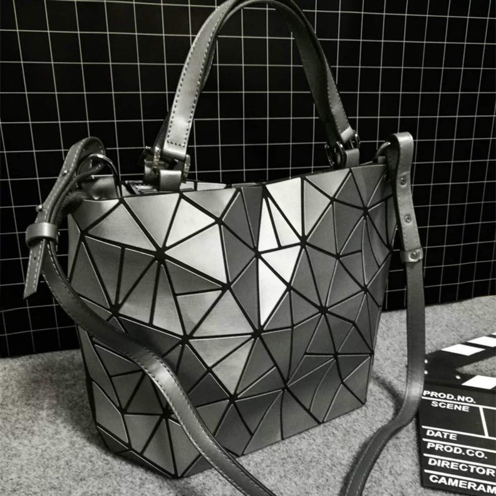 Kbinter Geometric Luminous Purses and Handbags Shard Lattice Eco-Friendly Artificial Leather Rainbow Holographic Purse, Silver, Large