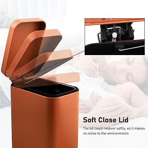 M-Aimee 1.3 Gallon Slim Small Trash Can with Lid Soft Close, Stainless Steel Garbage Can for Bathroom Bedroom Office, Rectangular Step Trash Bin with Removable Inner Waste Basket (Pink)