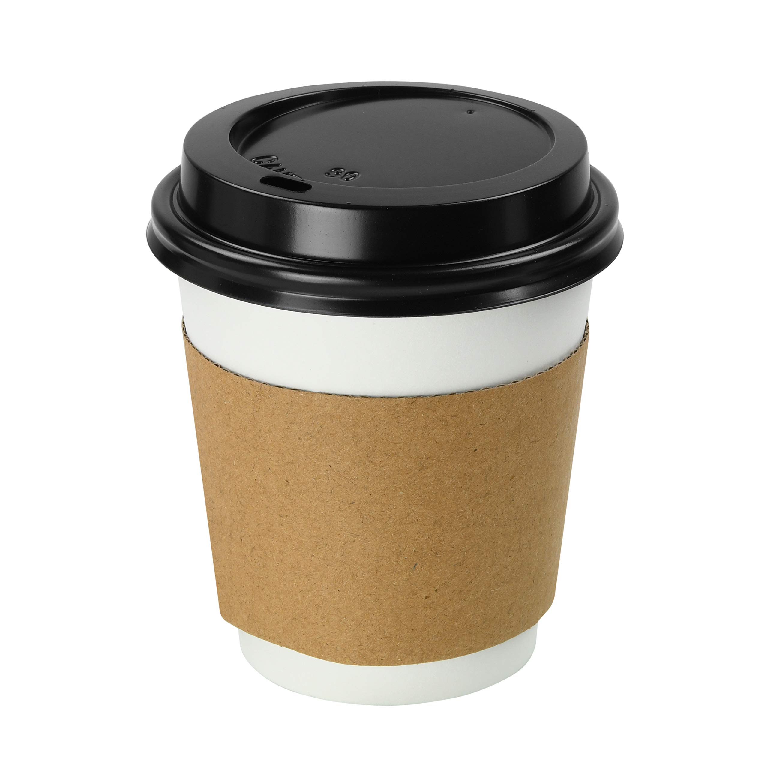 NYHI 200 Pack 8 oz White Paper Disposable Cups With Lids And Sleeves Hot Cold Beverage Drinking Cup for Water Juice Coffee or Tea Ideal for Water Coolers Party or Coffee On the Go
