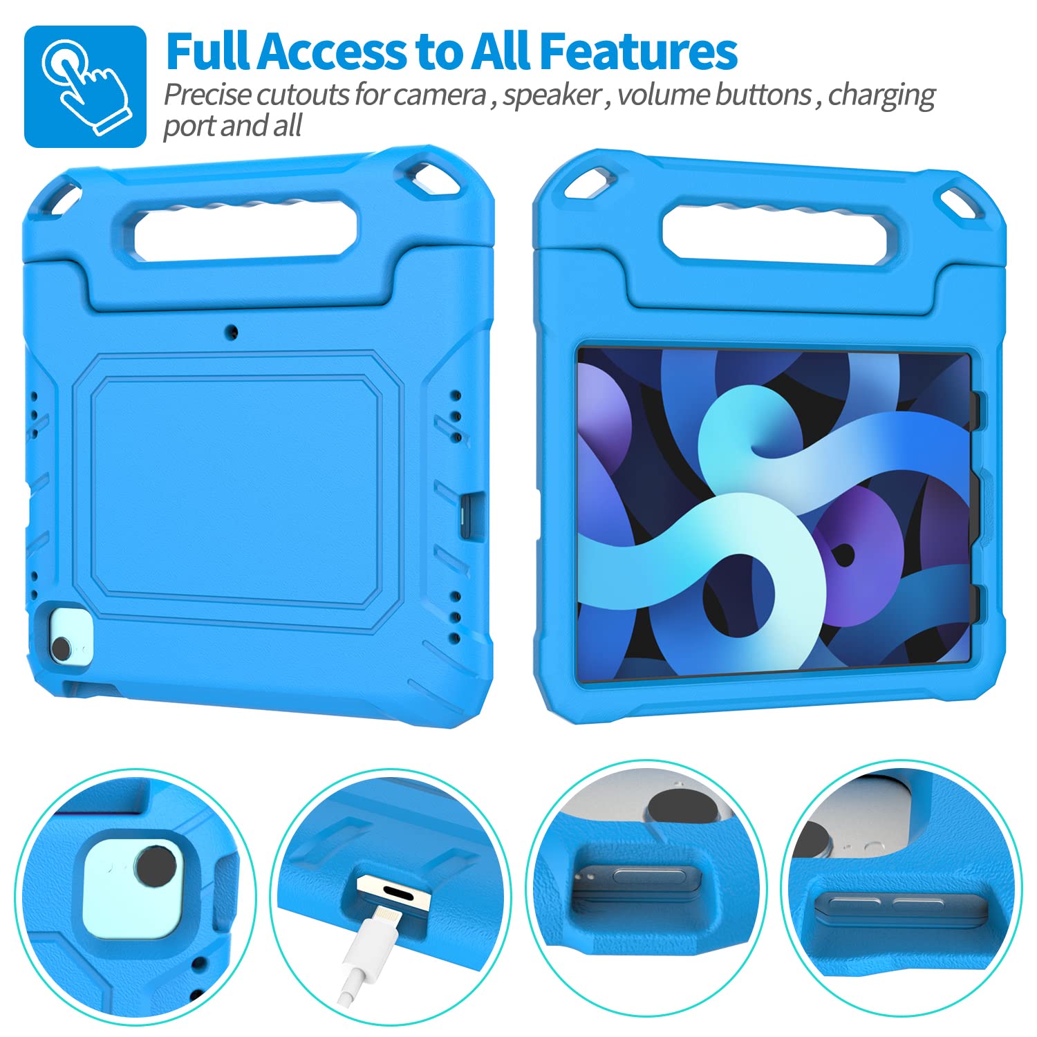 RTOBX Kids Case for iPad Air 5th/4th Generation,iPad Air 10.9 inch 2022/2020 Case with Screen Protector, iPad Pro 11 Protective Case with Handle Stand for Apple iPad Air 4/5 & Pro 11,Blue