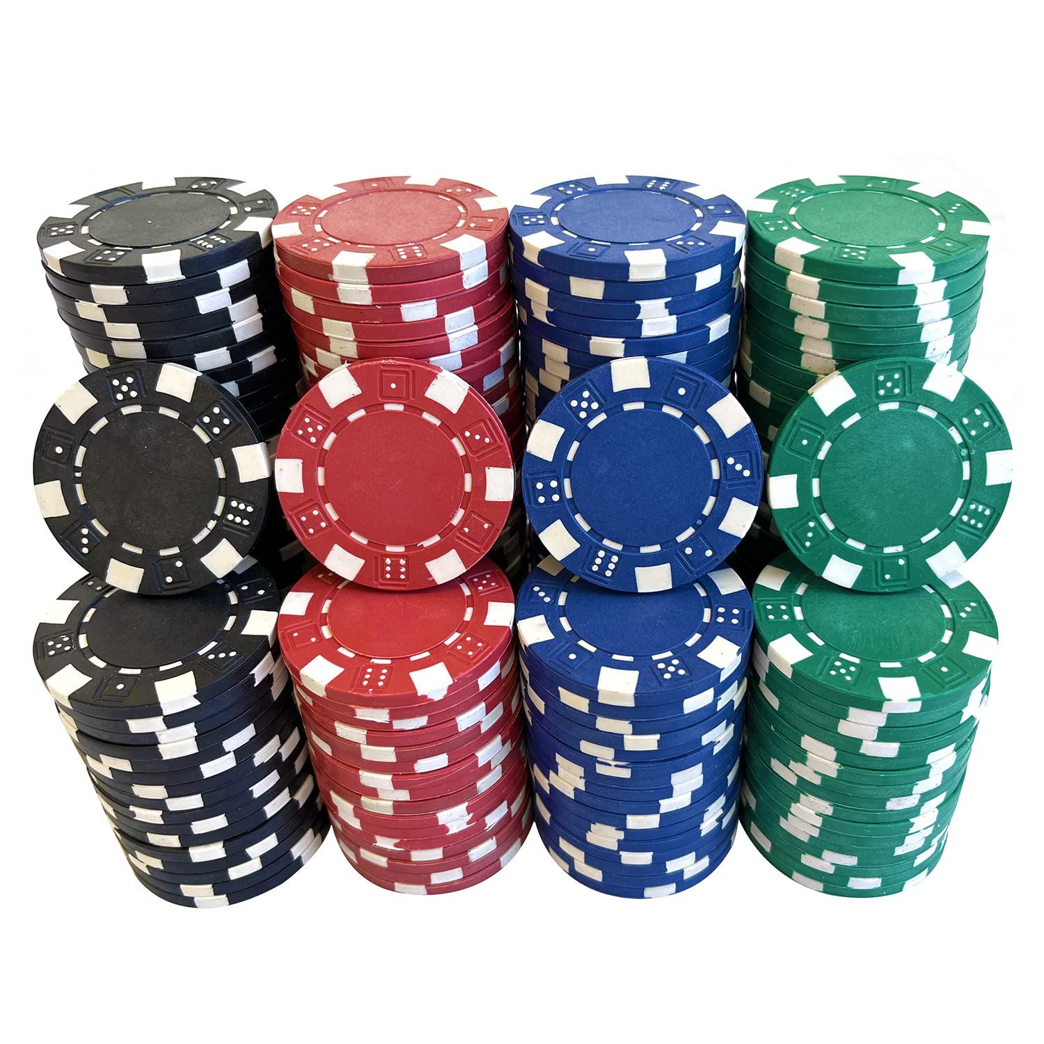 SEETOOOGAMES 200 Pieces 11.5g Clay Composite Dice Striped Casino Poker Chips- 4 Colors (red, Green, Black and Blue)