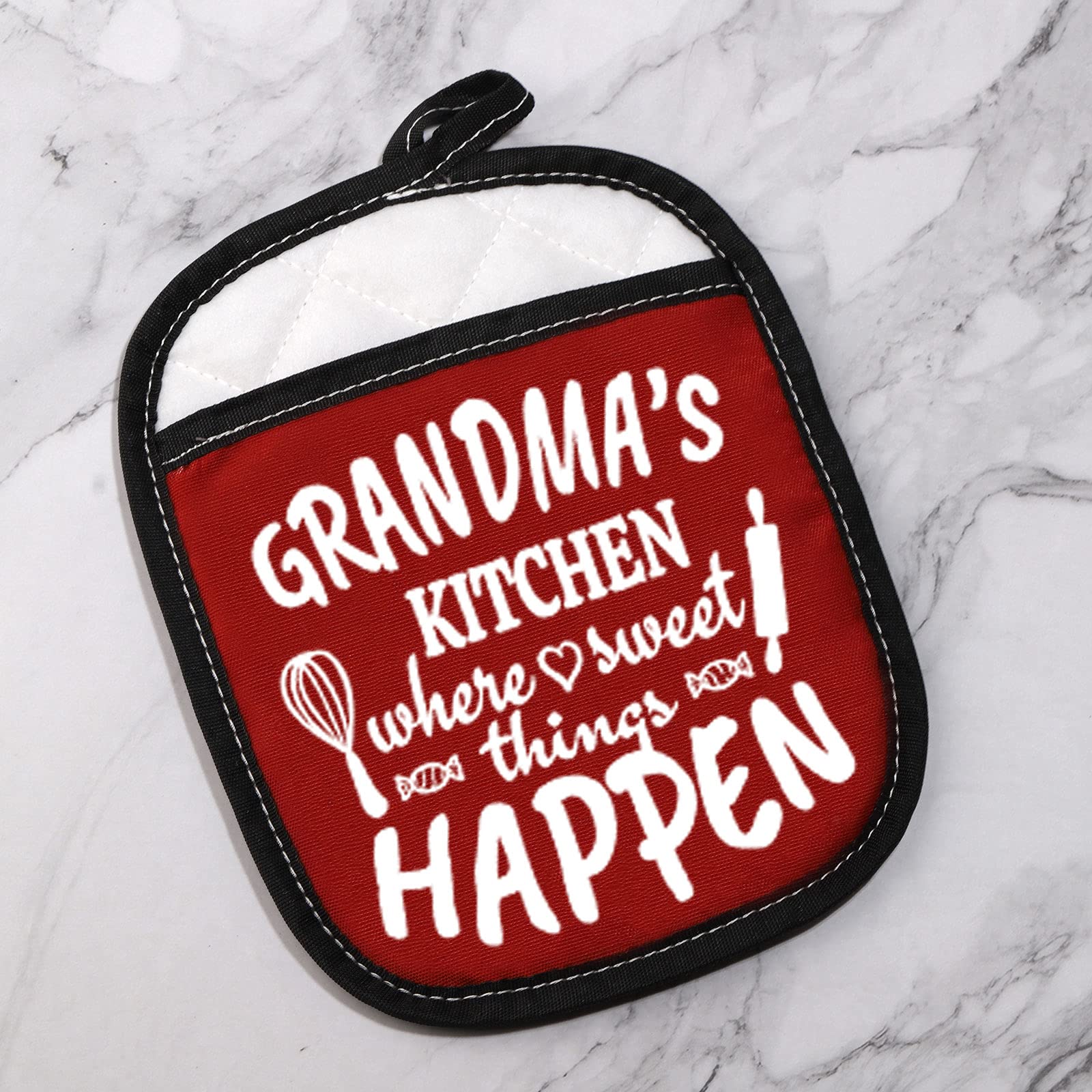 PWHAOO Grandma’s Kitchen Where Sweet Things Happen Pot Holder Grandma Pot Holder Gift for Grandma (Grandma’s Kitchen Red) (Grandmas Kitchen 1)