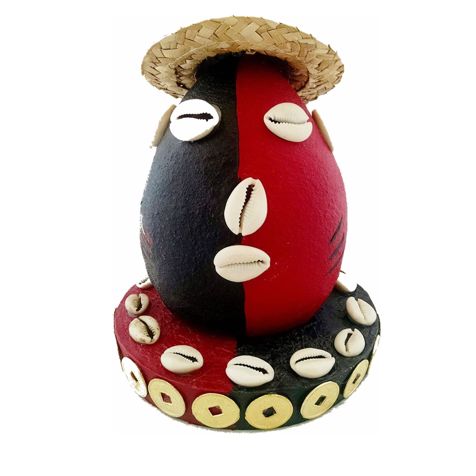 Santeria Collection Eleggua Elegua Elegu Eshu, Elegba 4 inches tall on a 3 inch diameter base red and black 4 pulgadas de alto sobre una base de 3 pulgadas de diámetro rojo y negro