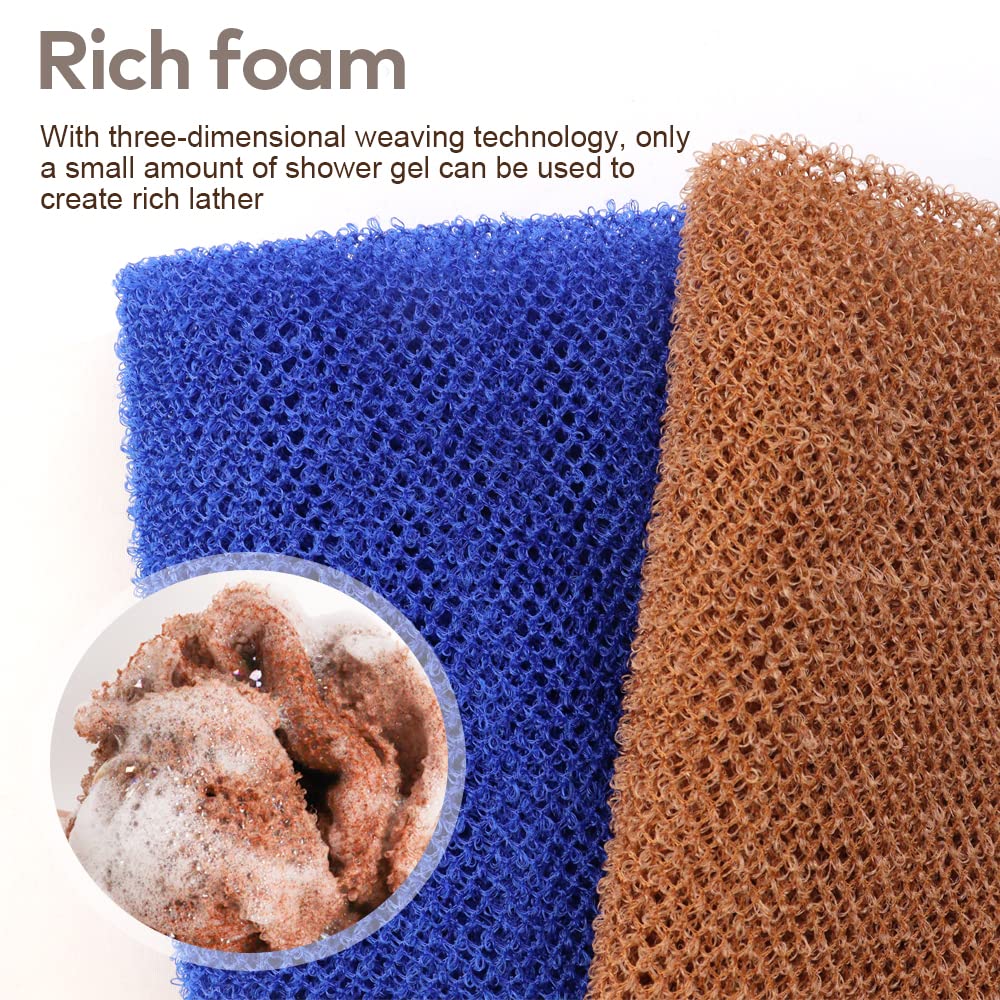 TCOTBE 2 Pieces African Net Sponge Long Net Bath Sponge Exfoliating Shower Body Scrubber Back Scrubber Skin Smoother Body Exfoliating Cloth Nylon Bathing Scrubber for Men Women for Daily Use