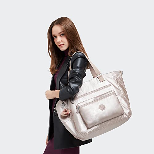Kipling Womens WomenÂ’s Isaac Weekender Bag, Versatile Lightweight Overnight Tote, Nylon Travel Tote Bag, Quartz Metallic, 17.25 L x 15 H 8 D US
